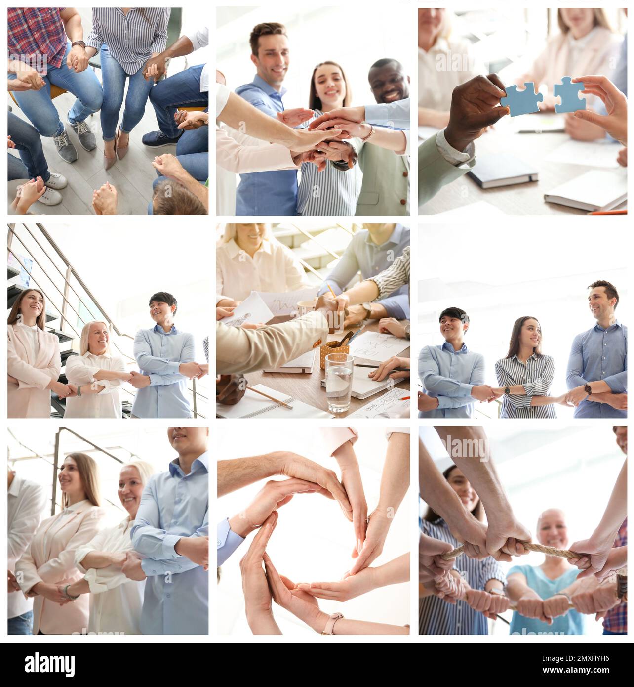 Collage with different photos. Concept of unity and support Stock Photo ...
