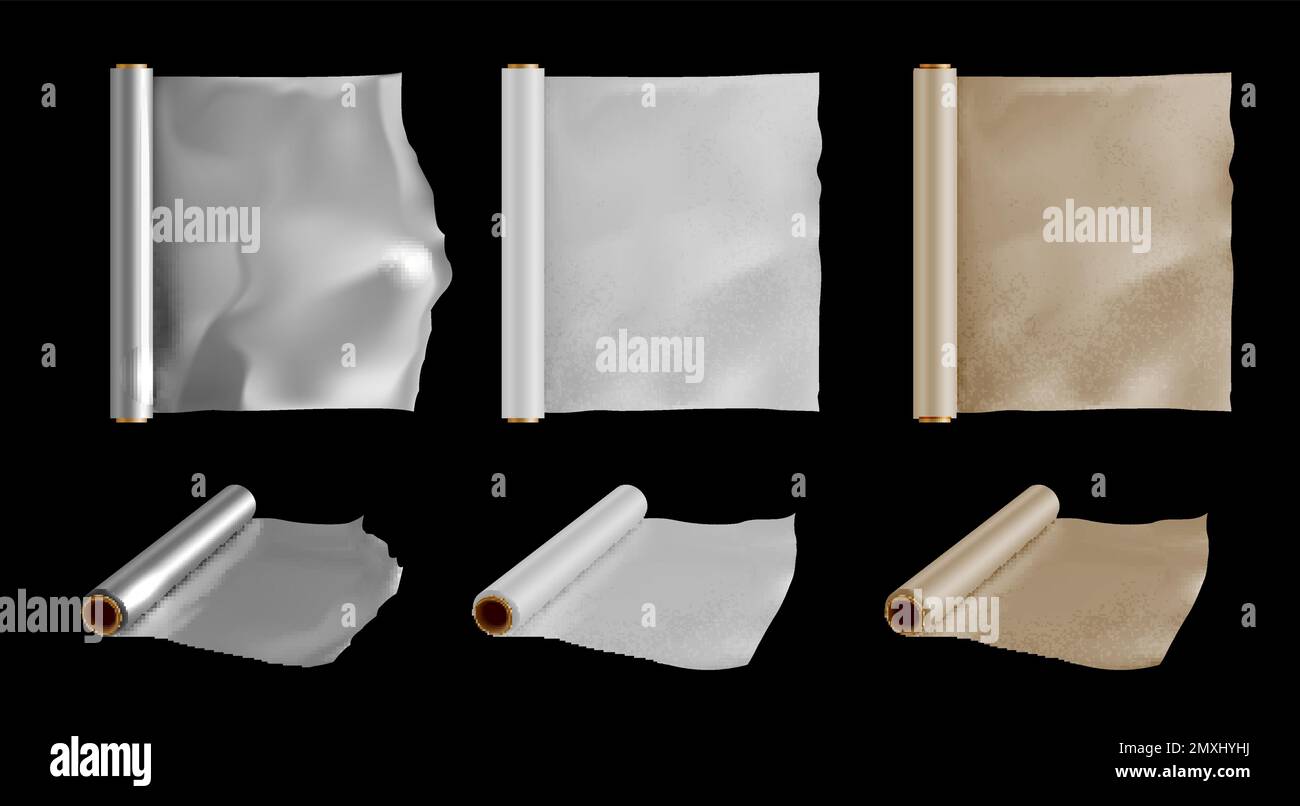 Realistic aluminium foil rolls color set isolated vector illustration ...