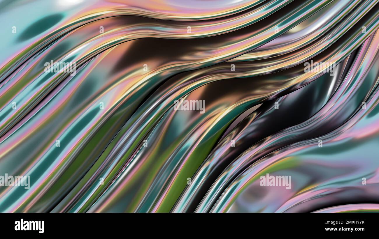 Pink and green stream of metal reminiscent of a flowing river Abstract ...