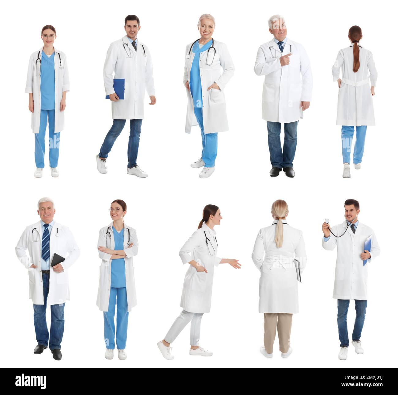 Collage with photos of doctors on white background Stock Photo - Alamy