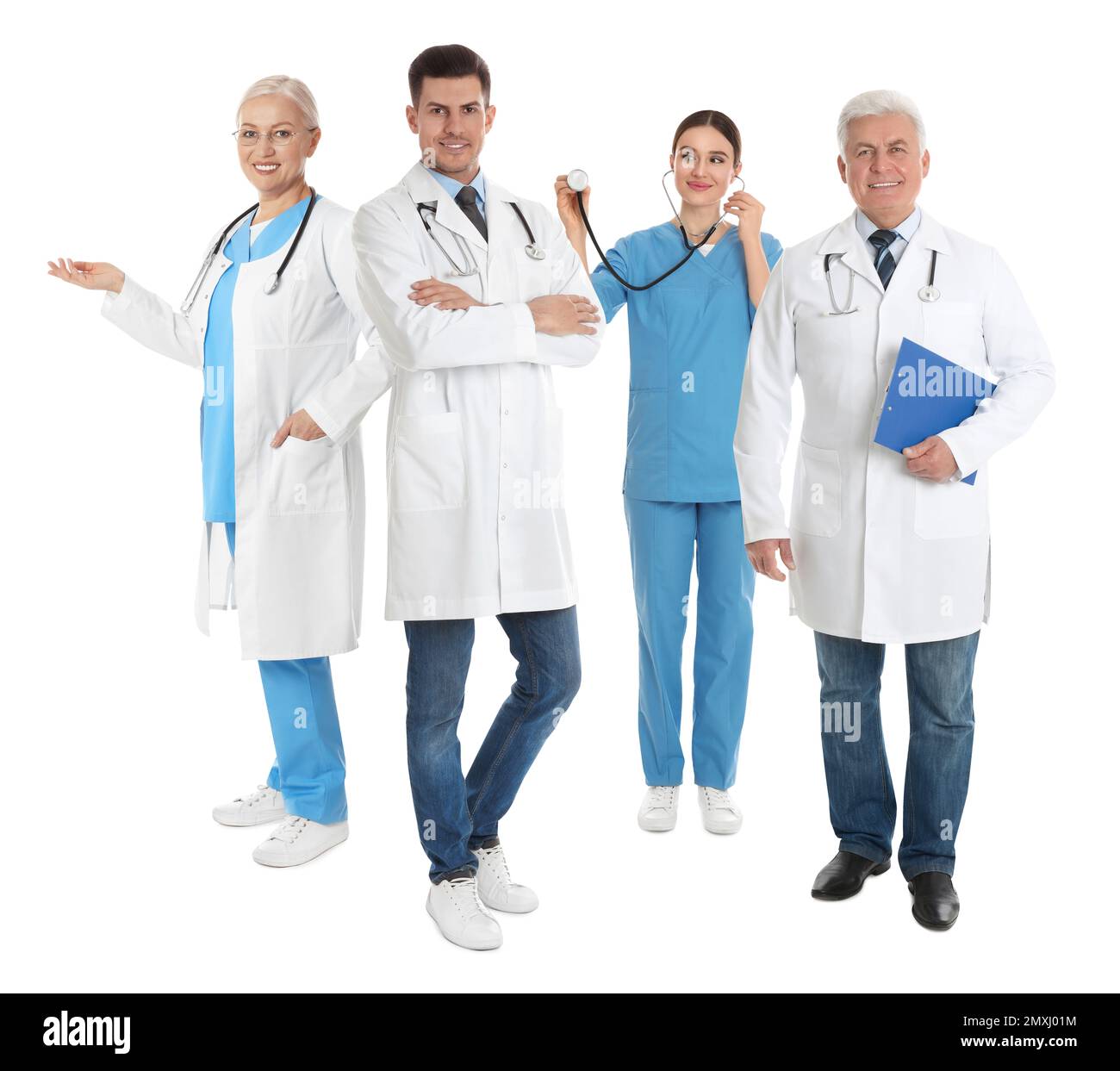 Collage with photos of doctors on white background Stock Photo - Alamy