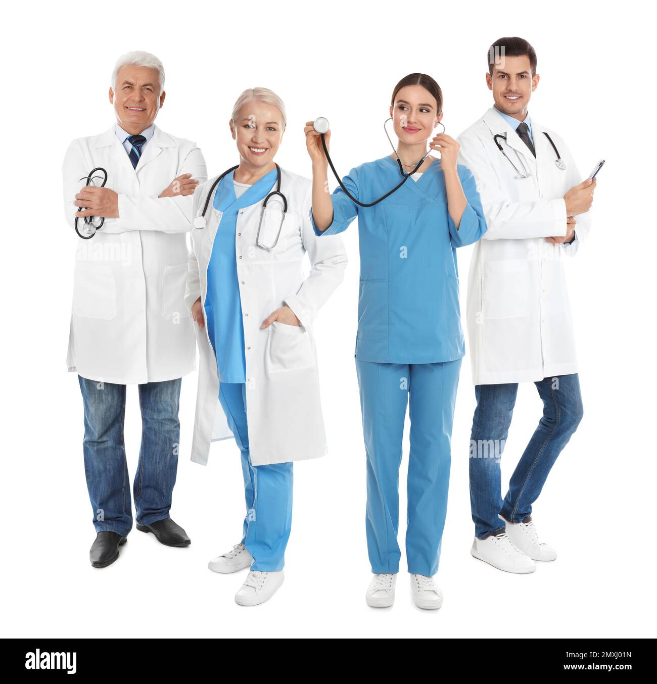 Collage with photos of doctors on white background Stock Photo - Alamy