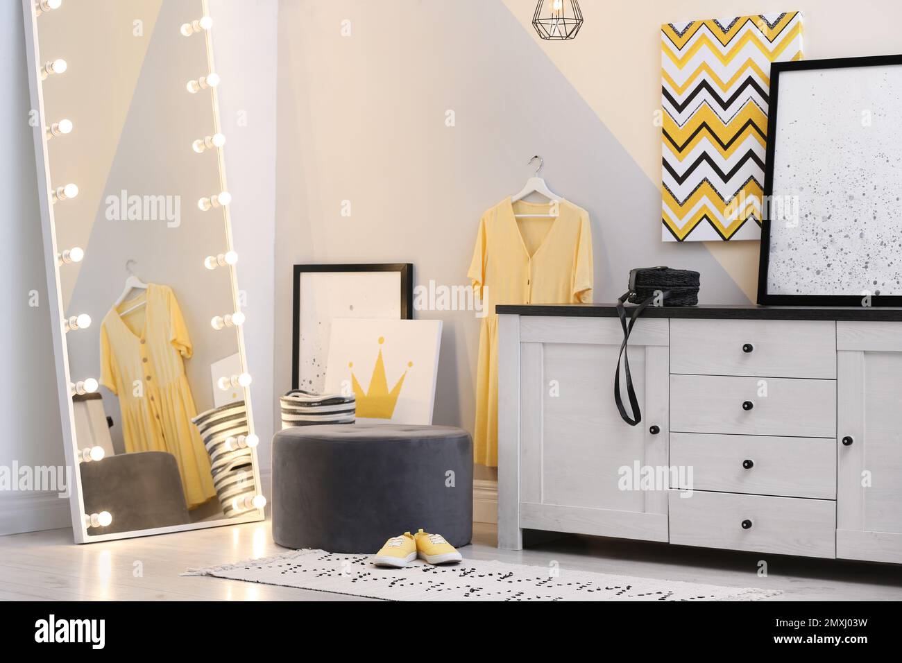 Modern chest of drawers in dressing room. Interior design Stock Photo ...