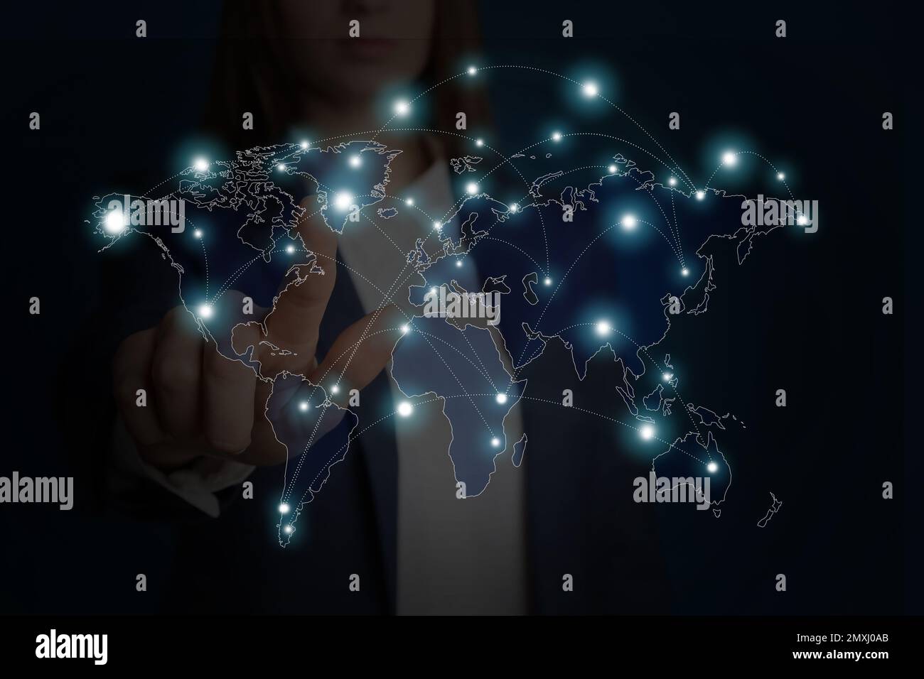 Person touching image of the world hi-res stock photography and images ...