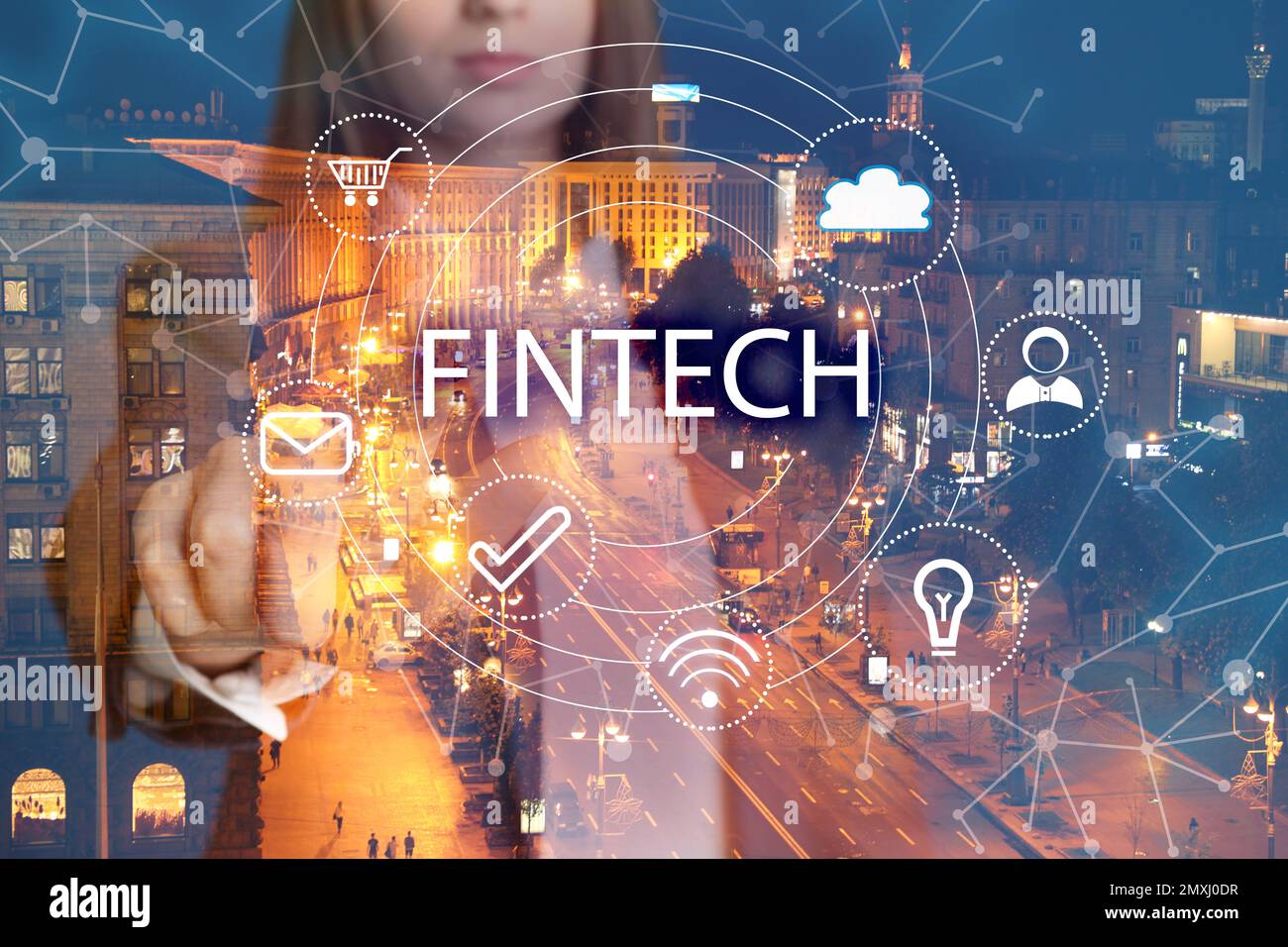 Fintech concept double exposure hi-res stock photography and images - Alamy