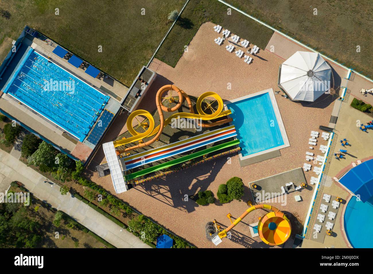 Aerial view of water park on sunny day Stock Photo - Alamy