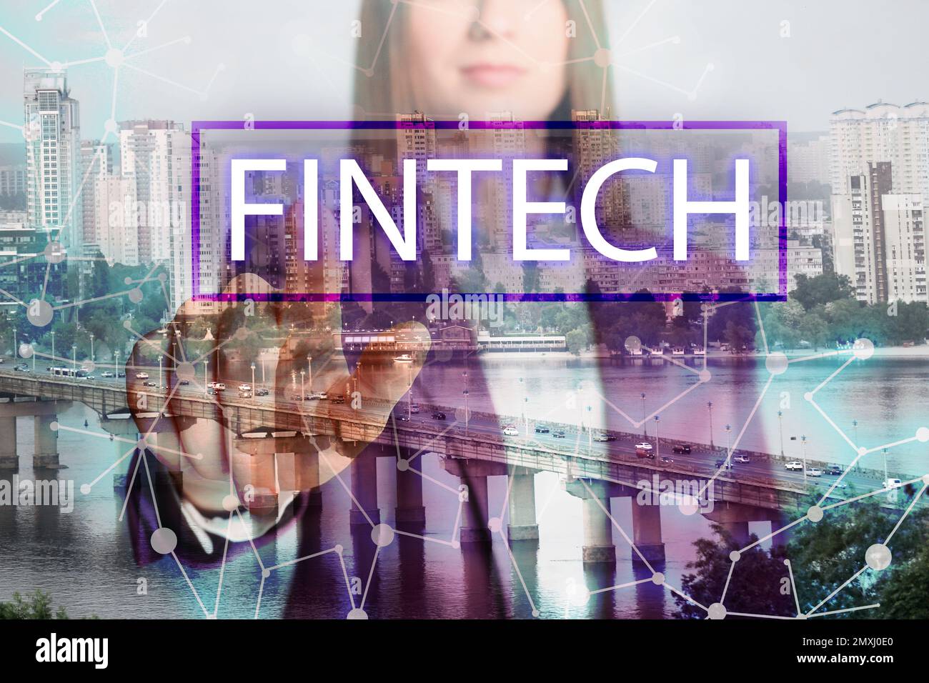 Fintech concept double exposure hi-res stock photography and images - Alamy