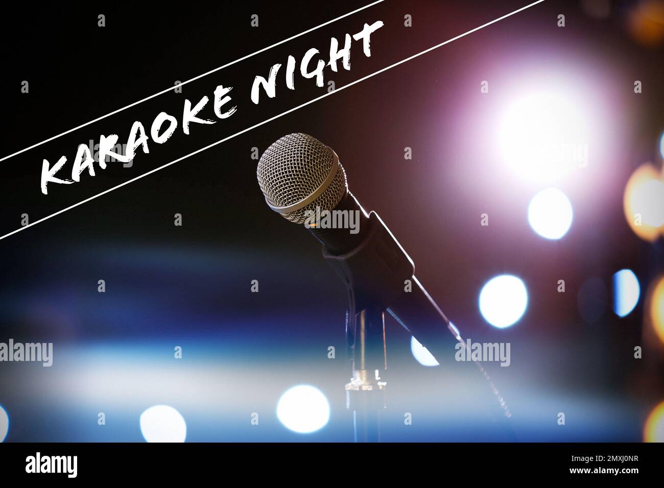 Modern microphone and text KARAOKE NIGHT on dark background Stock Photo ...