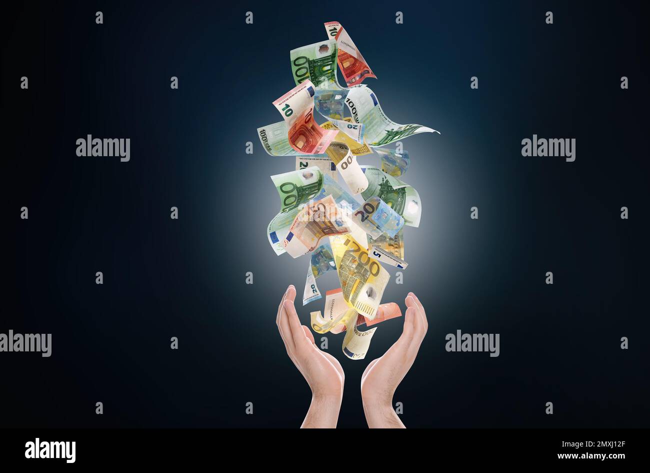 Man with catching money on dark background, closeup. Currency exchange ...