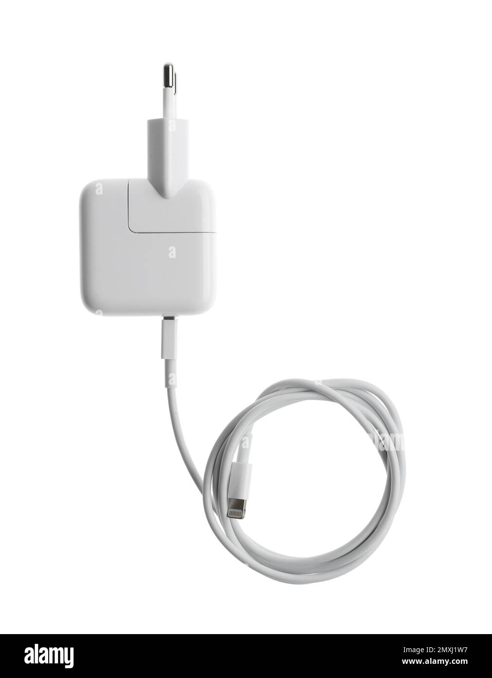 USB charger isolated on white, top view. Modern technology Stock Photo ...