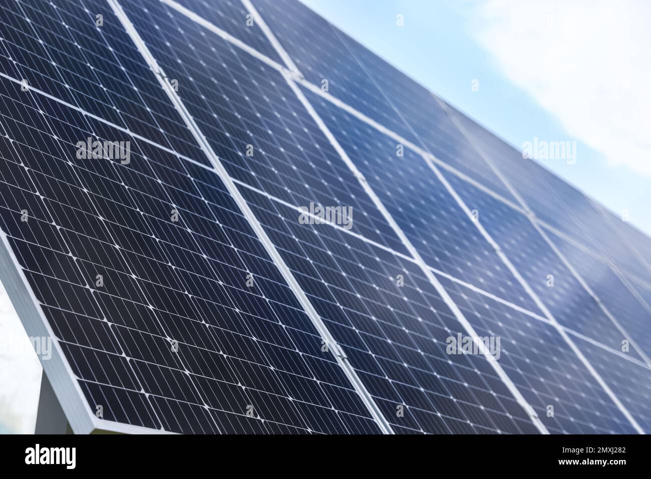Solar panels installed outdoors, closeup. Alternative energy source ...