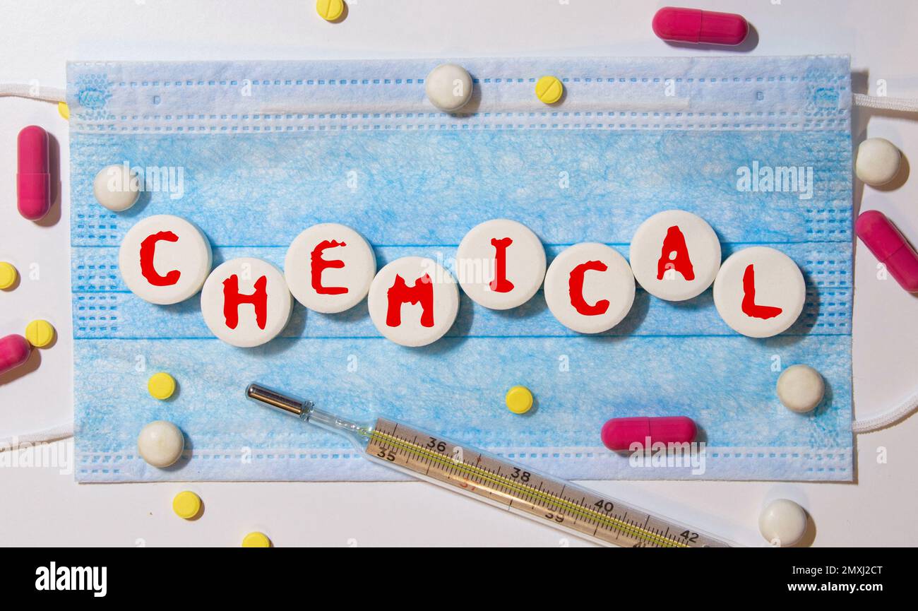 Creative flat lay from multicolored pencils and word Chemistry written ...