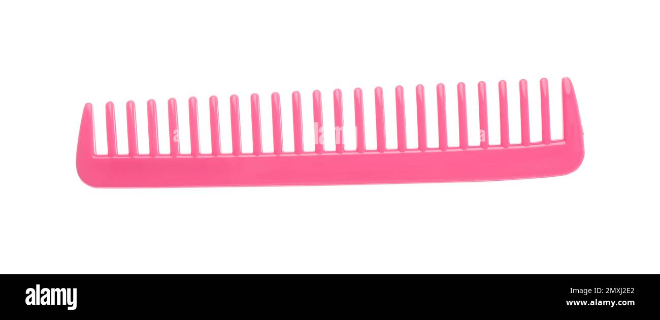 New pink hair comb isolated on white, top view Stock Photo - Alamy