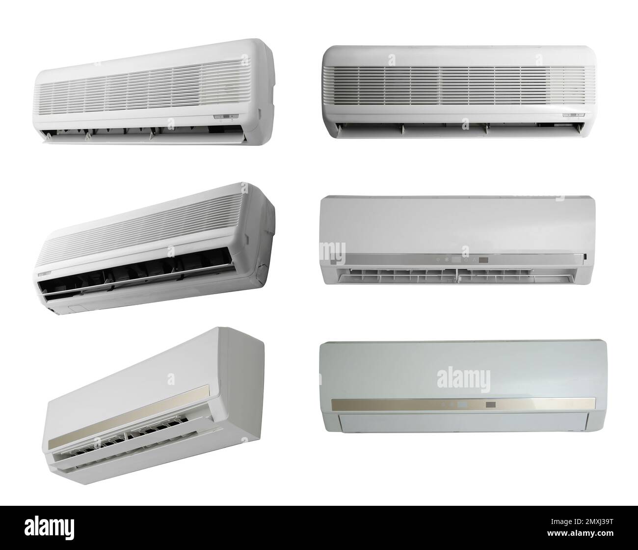 Set with different modern air conditioners on white background Stock ...