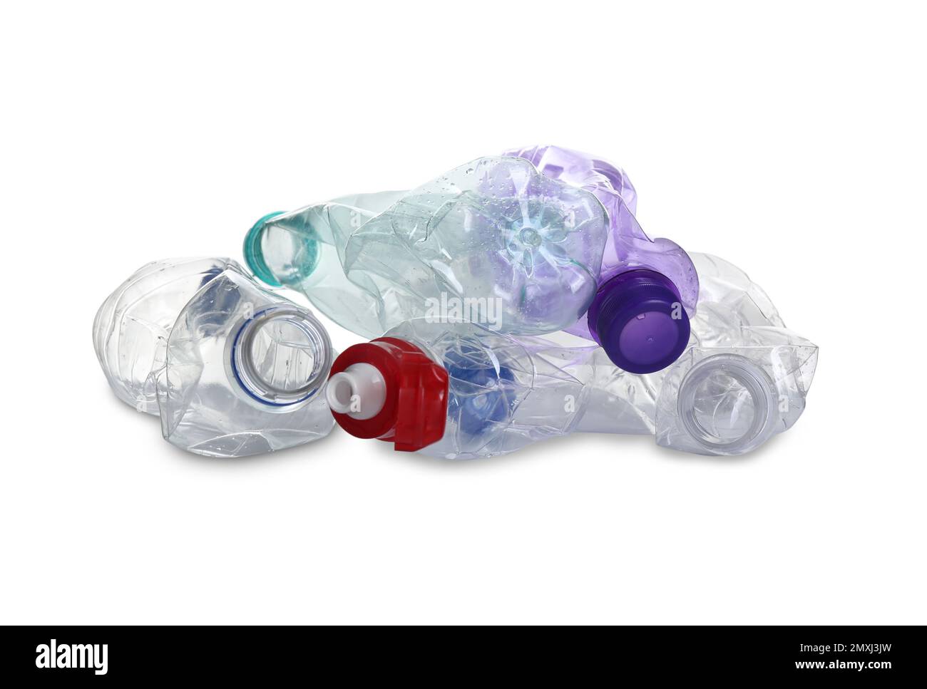 Pile of crumpled bottles isolated on white. Plastic recycling Stock Photo - Alamy