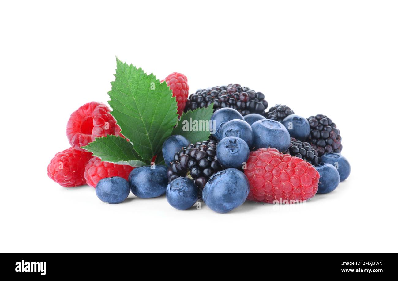 Mix of different fresh berries isolated on white Stock Photo - Alamy