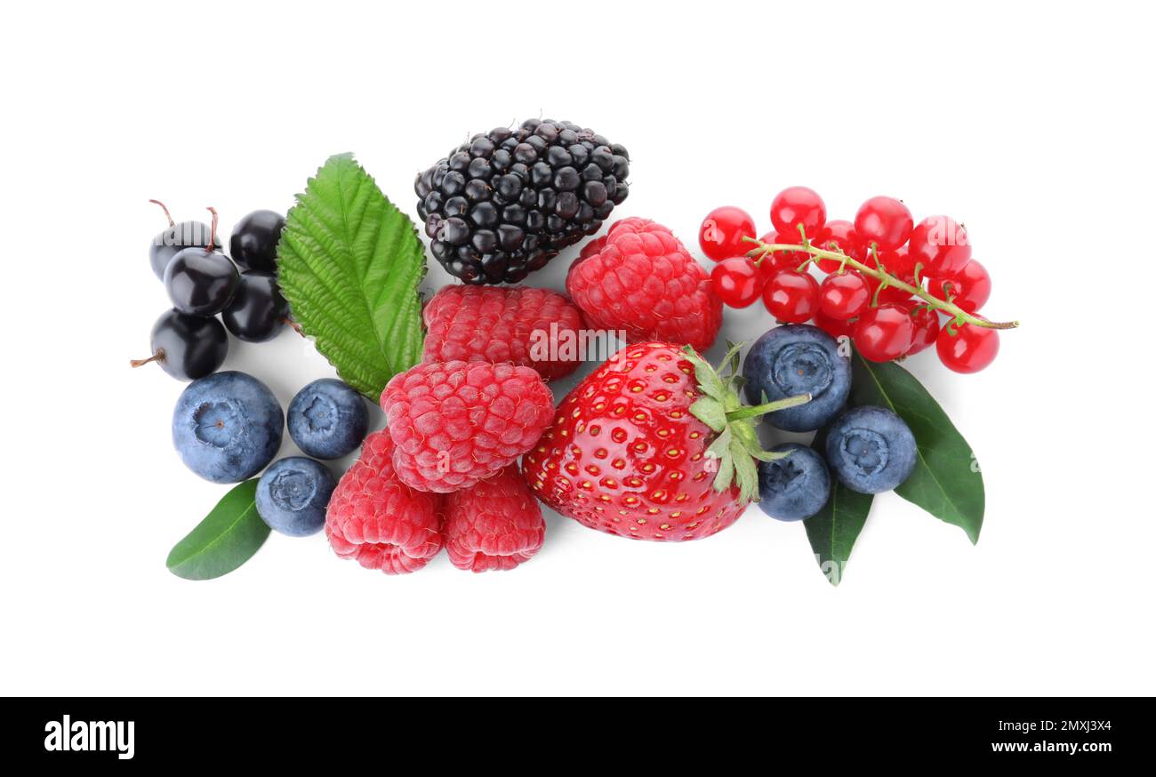 Mix of different fresh berries isolated on white, top view Stock Photo ...