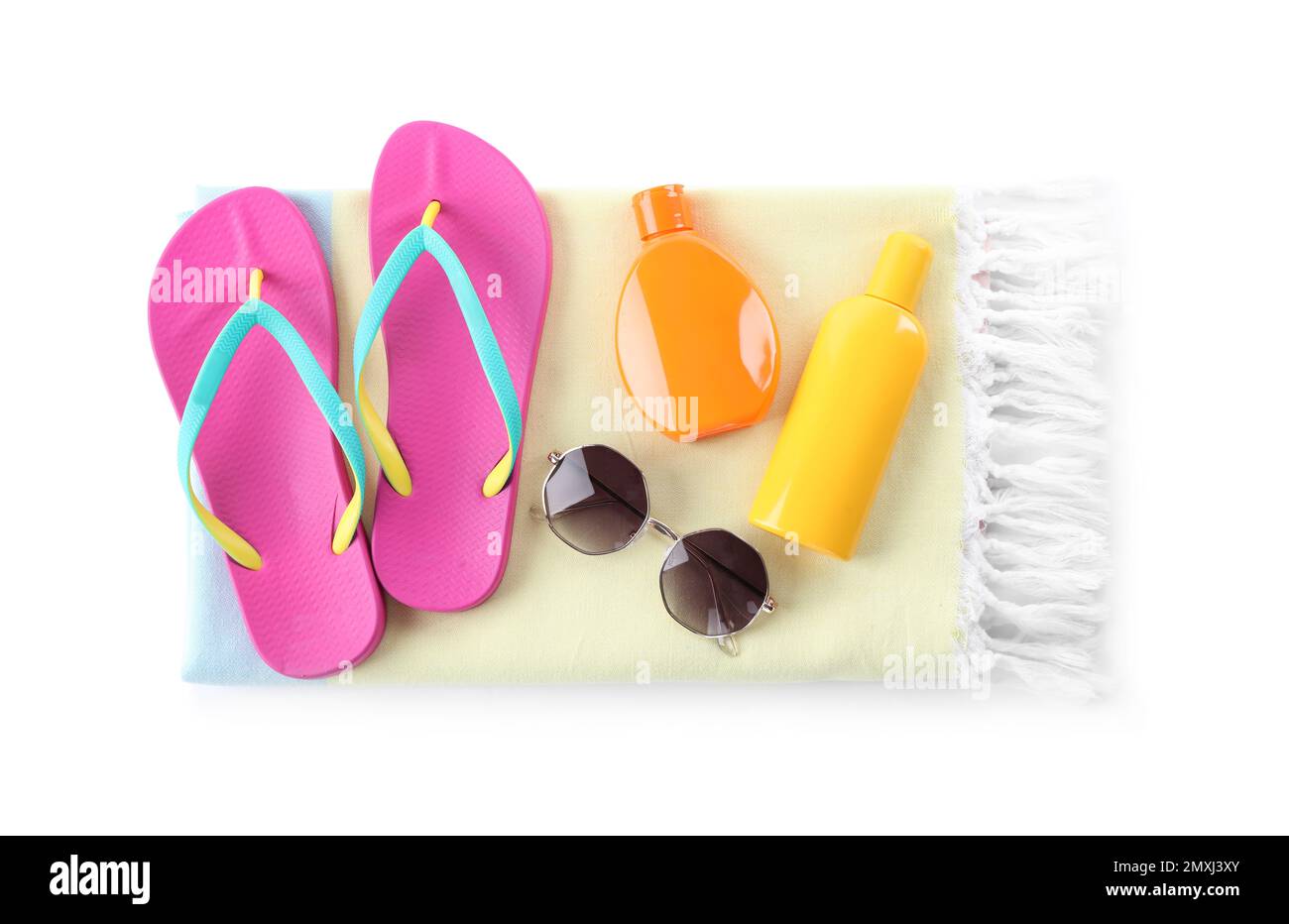 Composition with beach objects on white background, top view Stock ...