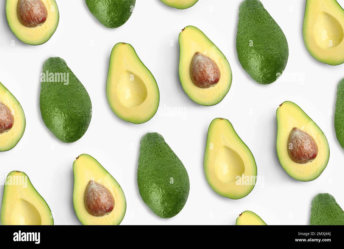 Flat lay composition with fresh ripe avocados on white background Stock ...