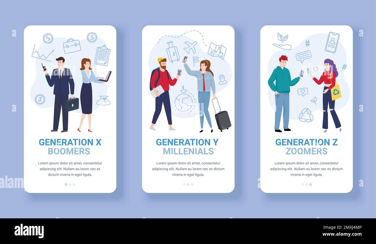 Generations theory set of three vertical banners with text and ...