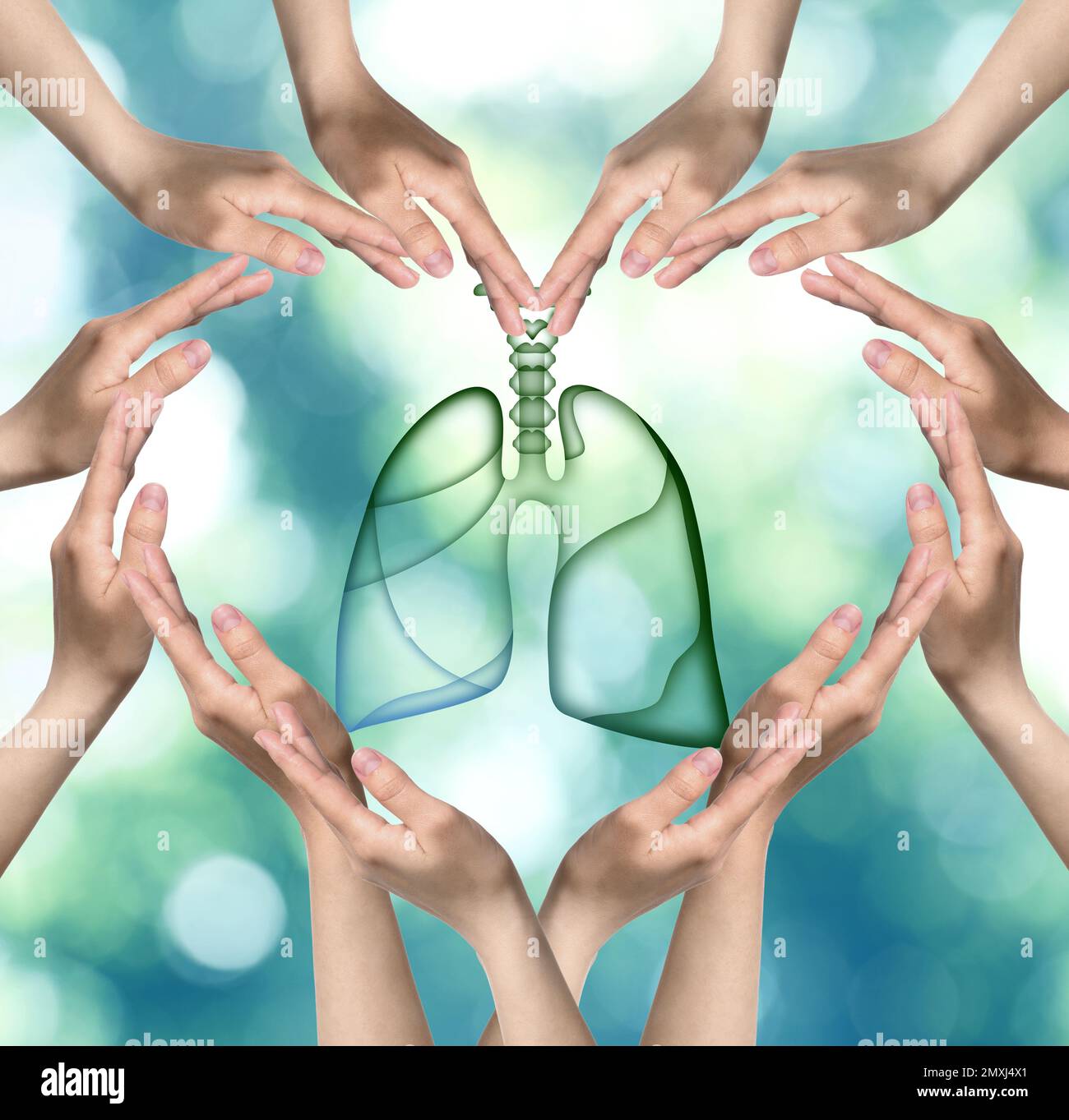 World Tuberculosis Day and No Tobacco campaign. People surrounding ...