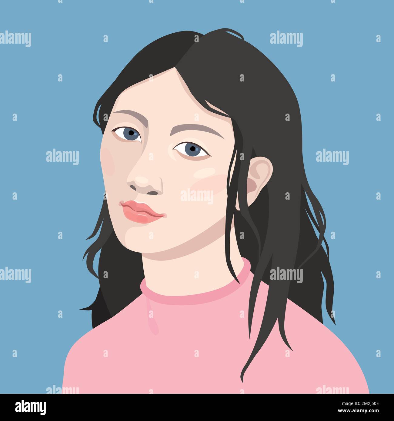 Portrait of young asian woman. Illustration of social avatar on ...