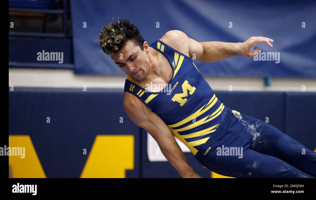 Michigan's Lais Najjar competes in the pommel horse during an NCAA ...