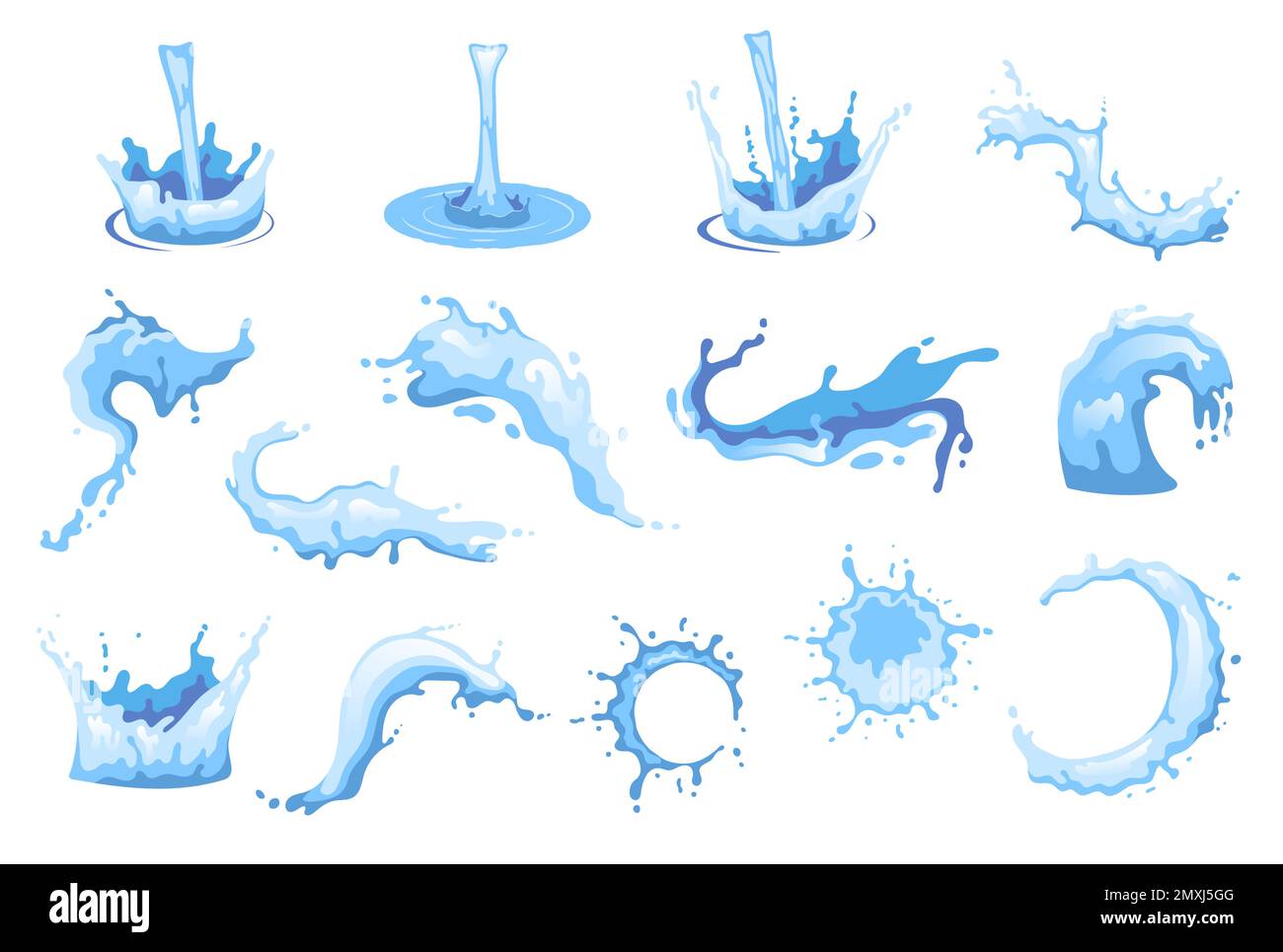 Pouring water splashes and drops flat icons set isolated vector ...