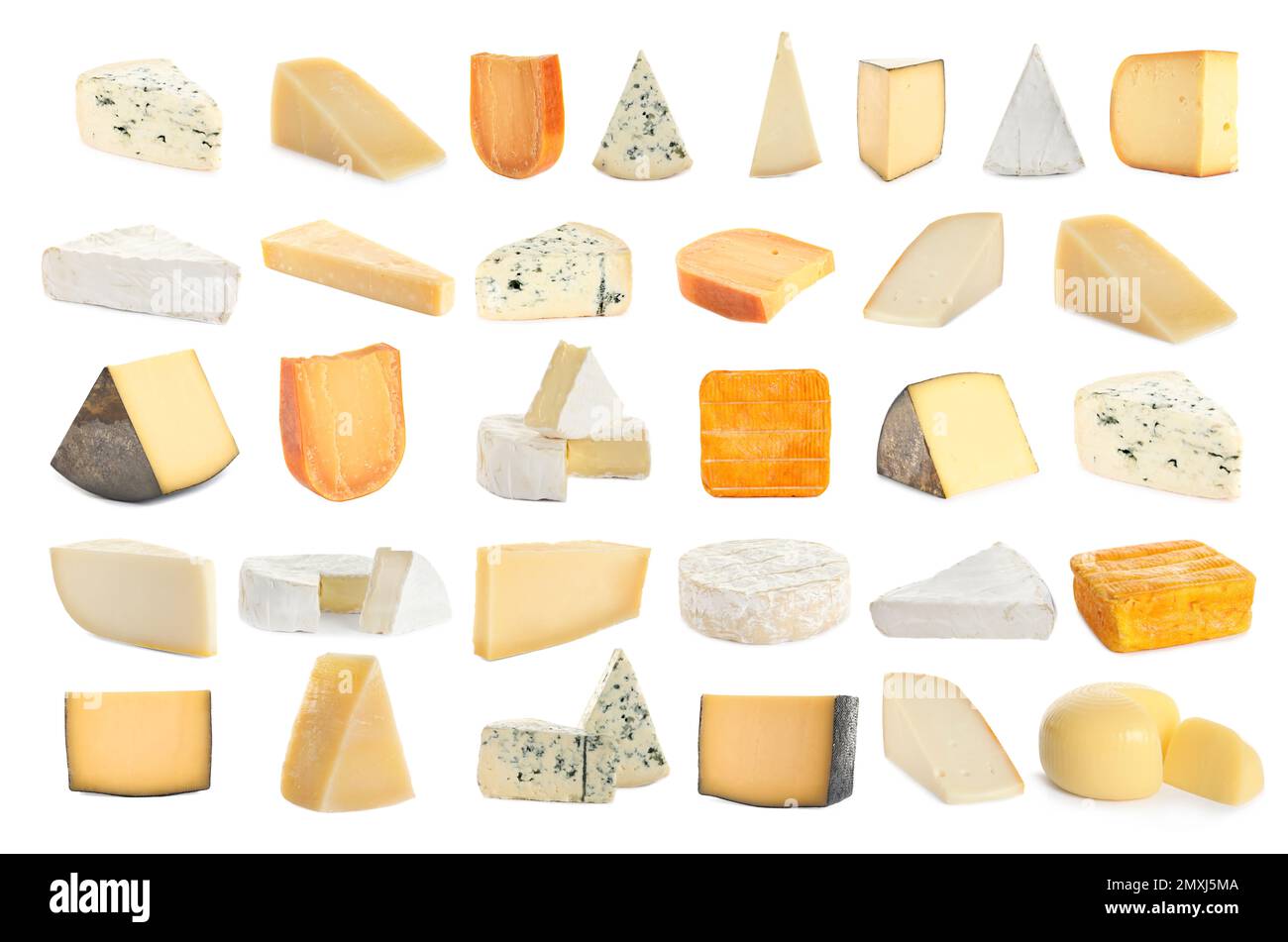 Set with different sorts of cheese on white background Stock Photo - Alamy