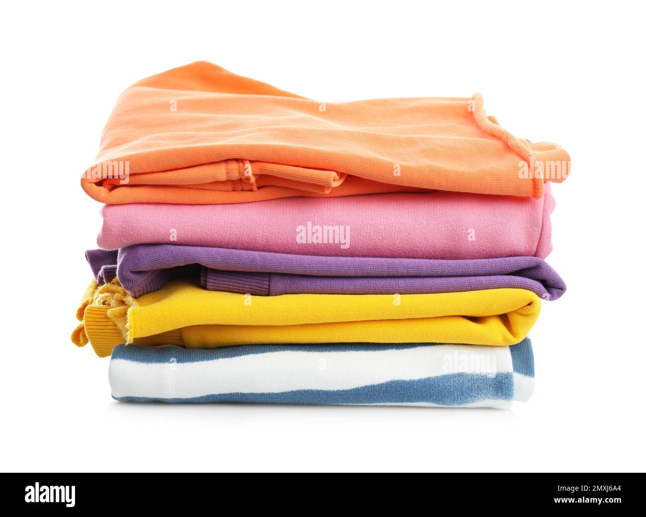Stack of folded clothes isolated on white Stock Photo - Alamy