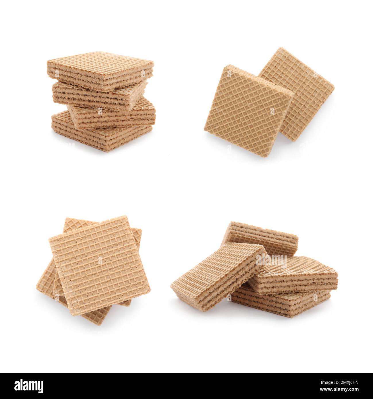 Set of delicious crispy wafers on white background. Sweet food Stock ...
