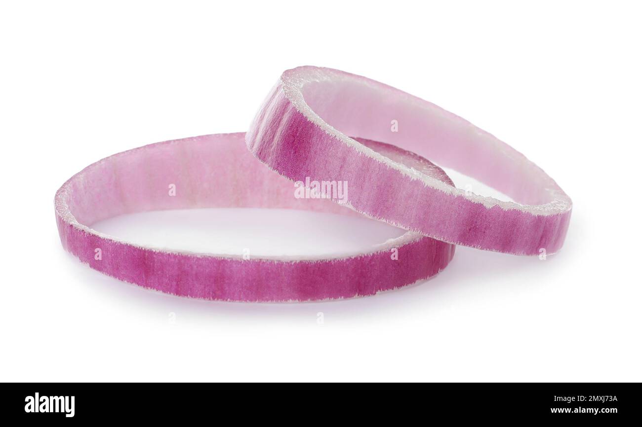Raw red onion rings isolated on white Stock Photo - Alamy