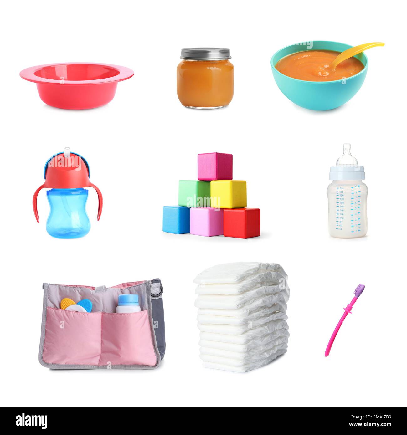 Set with different baby accessories on white background Stock Photo - Alamy