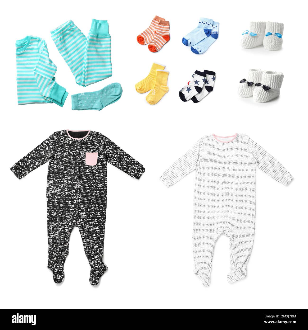 Set with different baby clothes on white background Stock Photo - Alamy