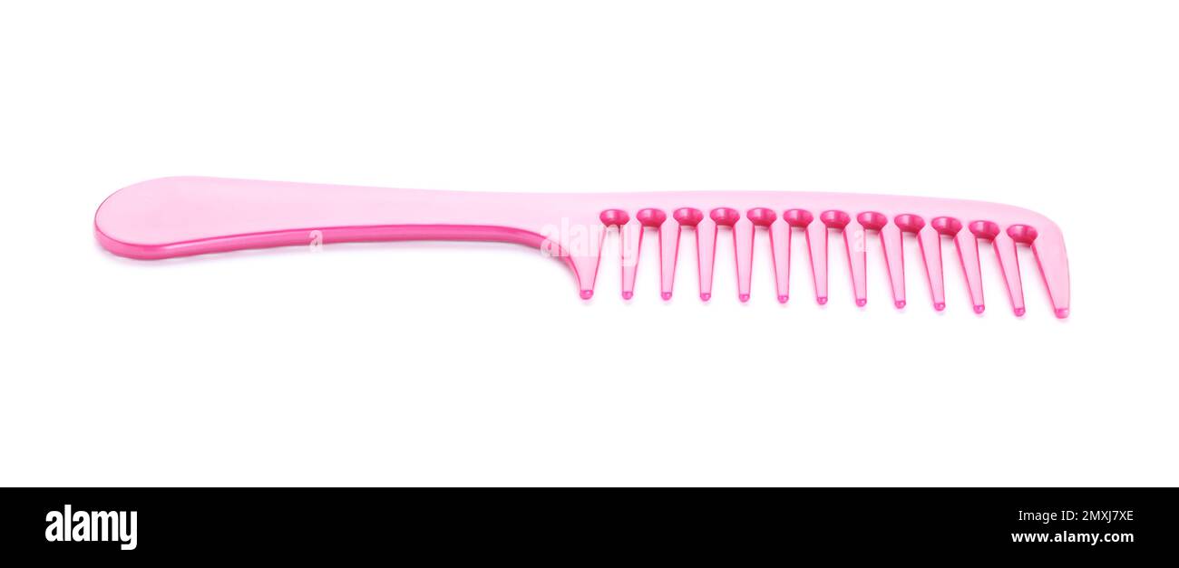 New pink hair comb isolated on white Stock Photo - Alamy