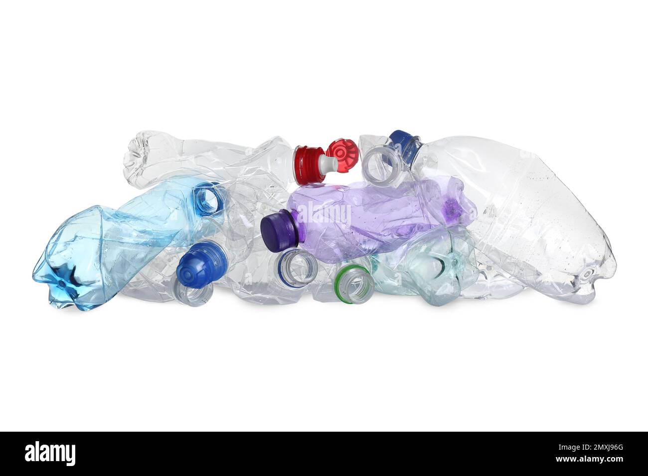 Pile of crumpled bottles isolated on white. Plastic recycling Stock Photo - Alamy