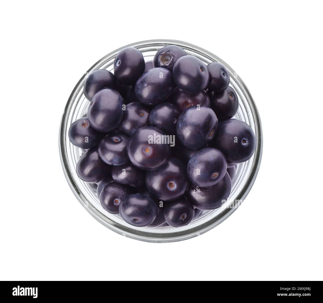 Fresh acai berries in glass jar isolated on white, top view Stock Photo ...