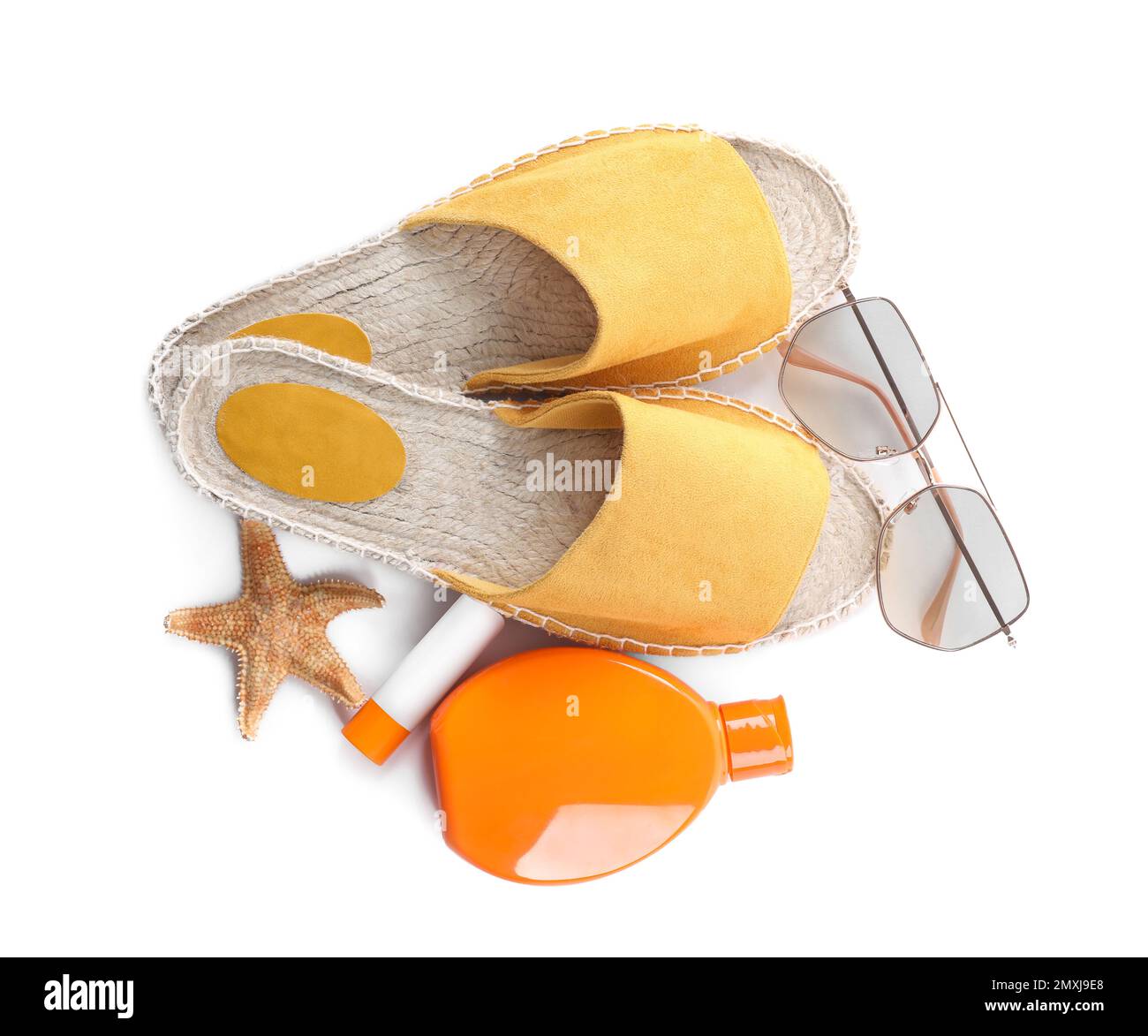 Composition with beach objects on white background, top view Stock ...