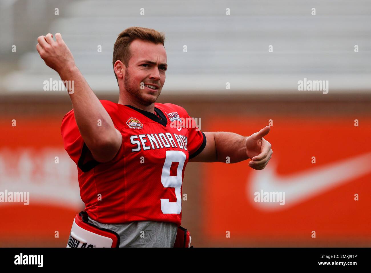 National quarterback Jake Haener of Fresno State (9) runs drills during ...