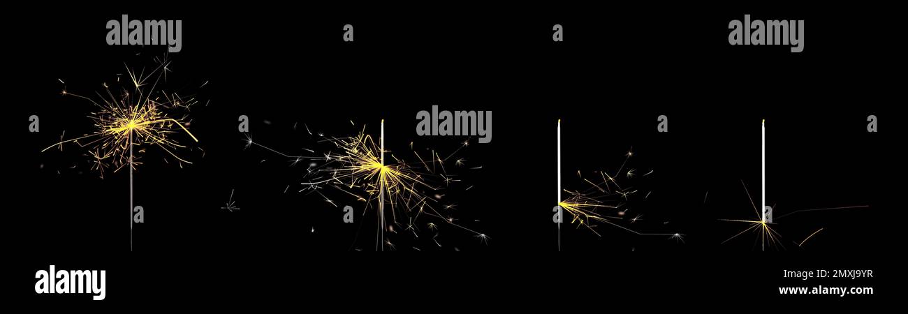 Set of burning sparklers on black background. Banner design Stock Photo ...