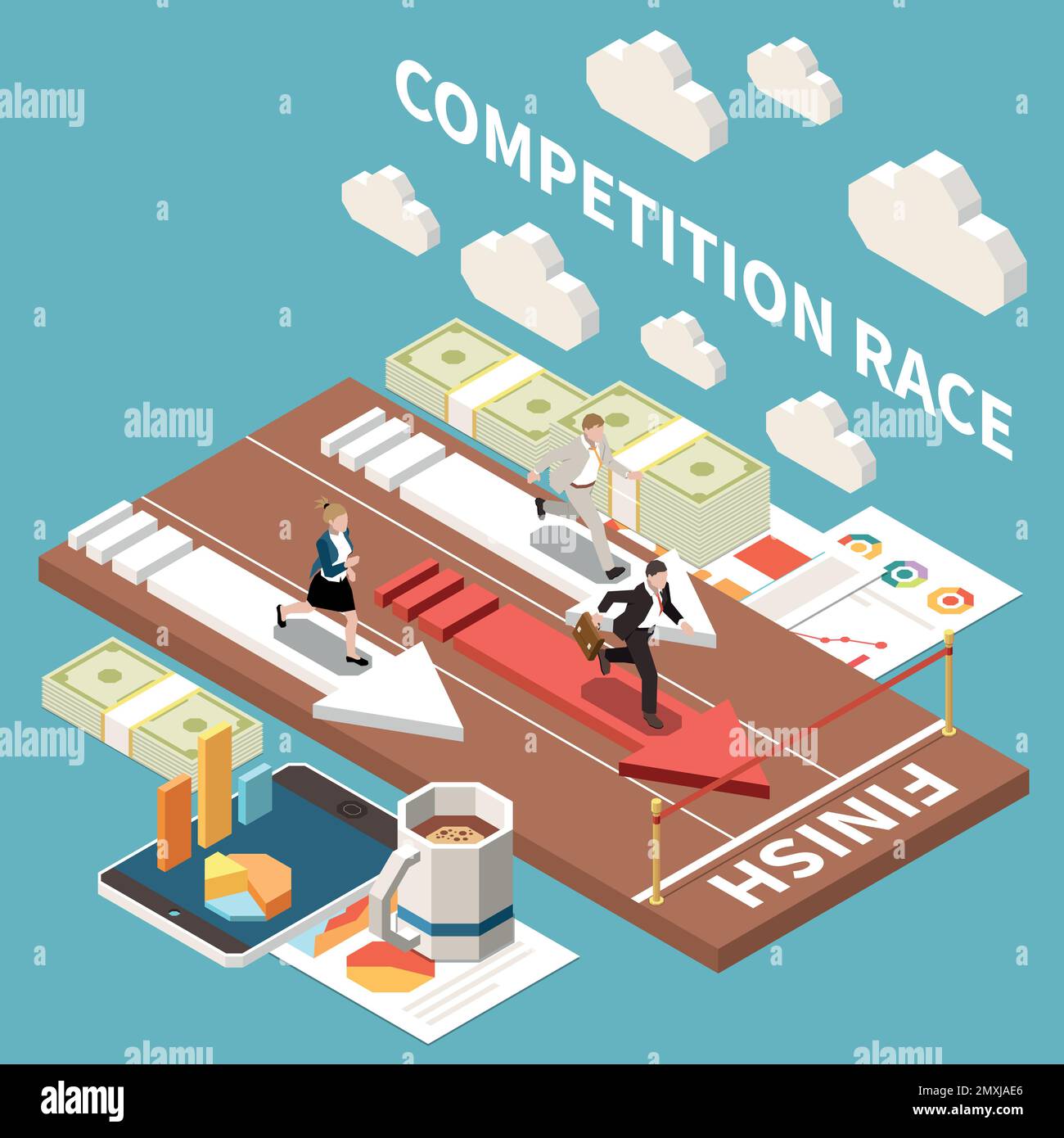 Competition race business background with three people running along ...