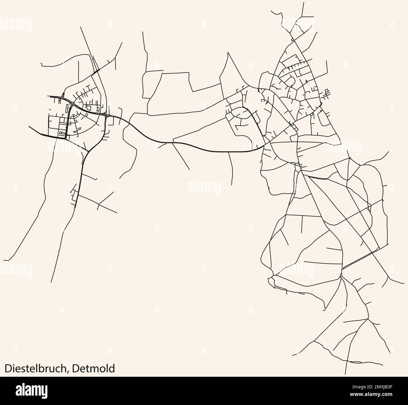 Street roads map of the DIESTELBRUCH DISTRICT, DETMOLD Stock Vector ...