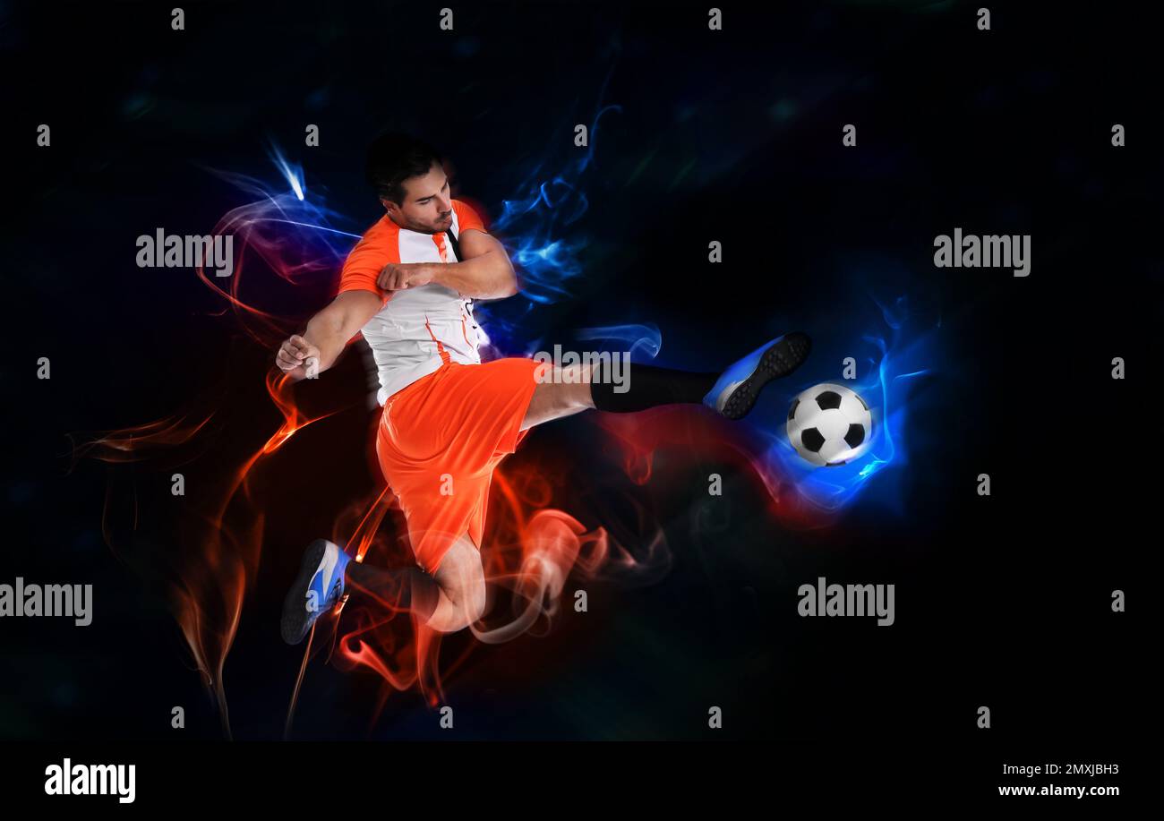 Football goal kick full length action hi-res stock photography and ...