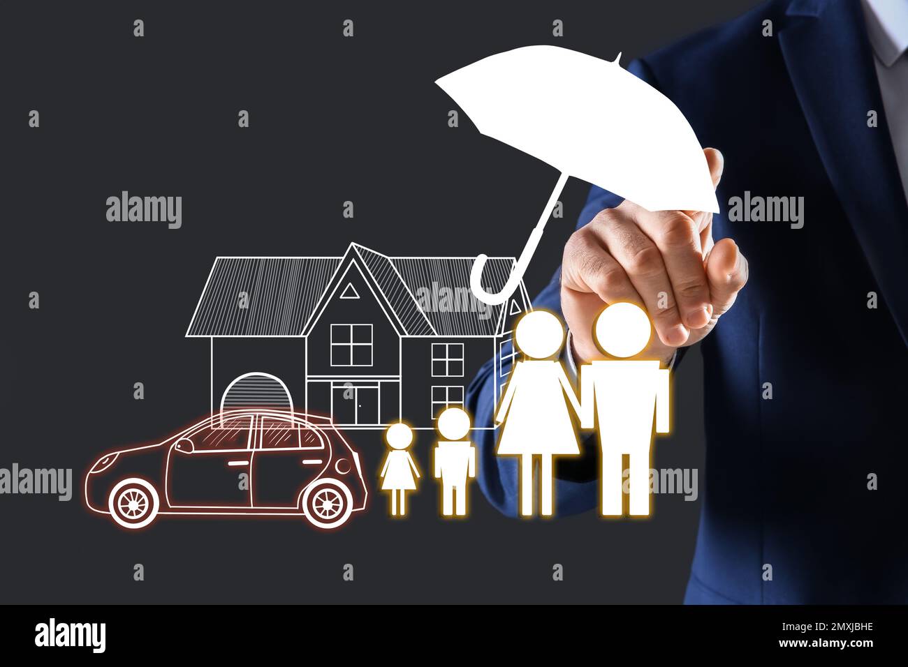 Insurance concept - umbrella demonstrating protection. Man using ...