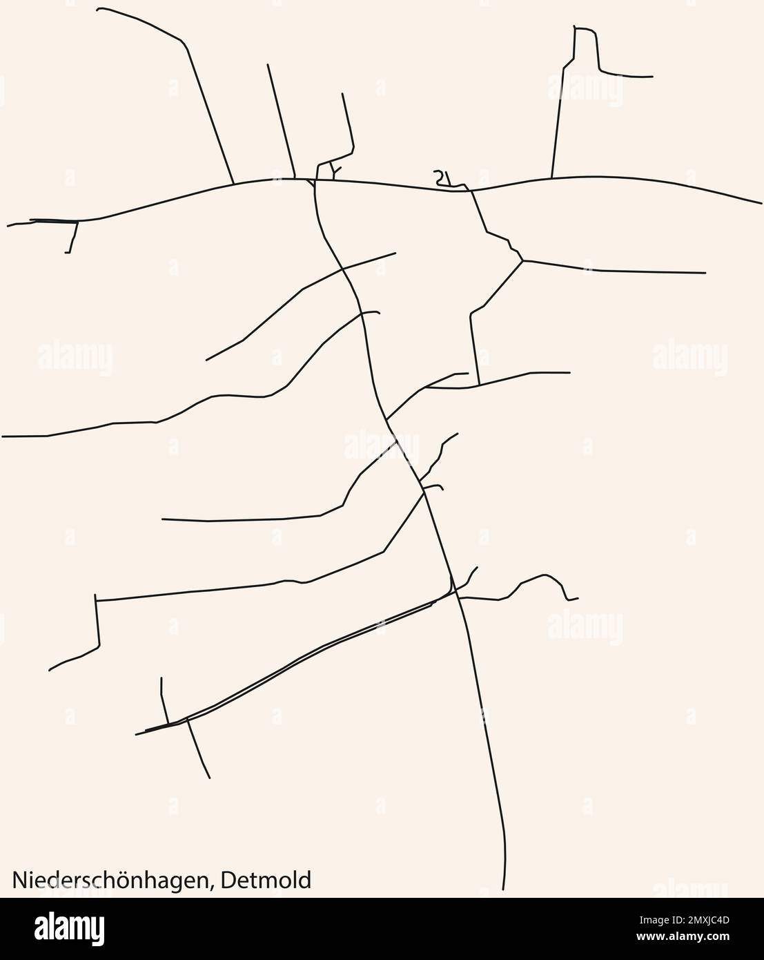 Street roads map of the NIEDERSCHÖNHAGEN DISTRICT, DETMOLD Stock Vector ...