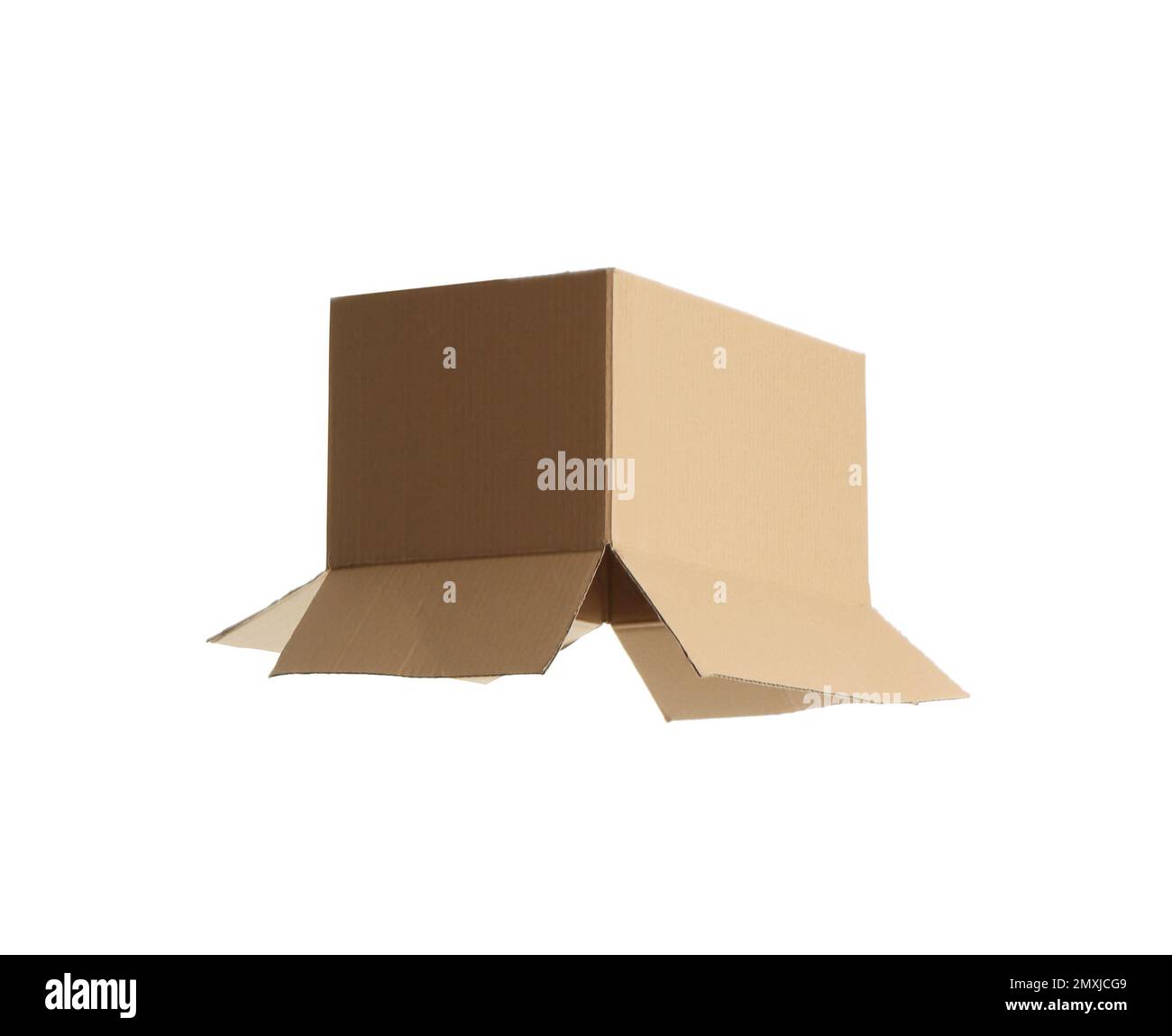 Open empty cardboard box isolated on white Stock Photo - Alamy