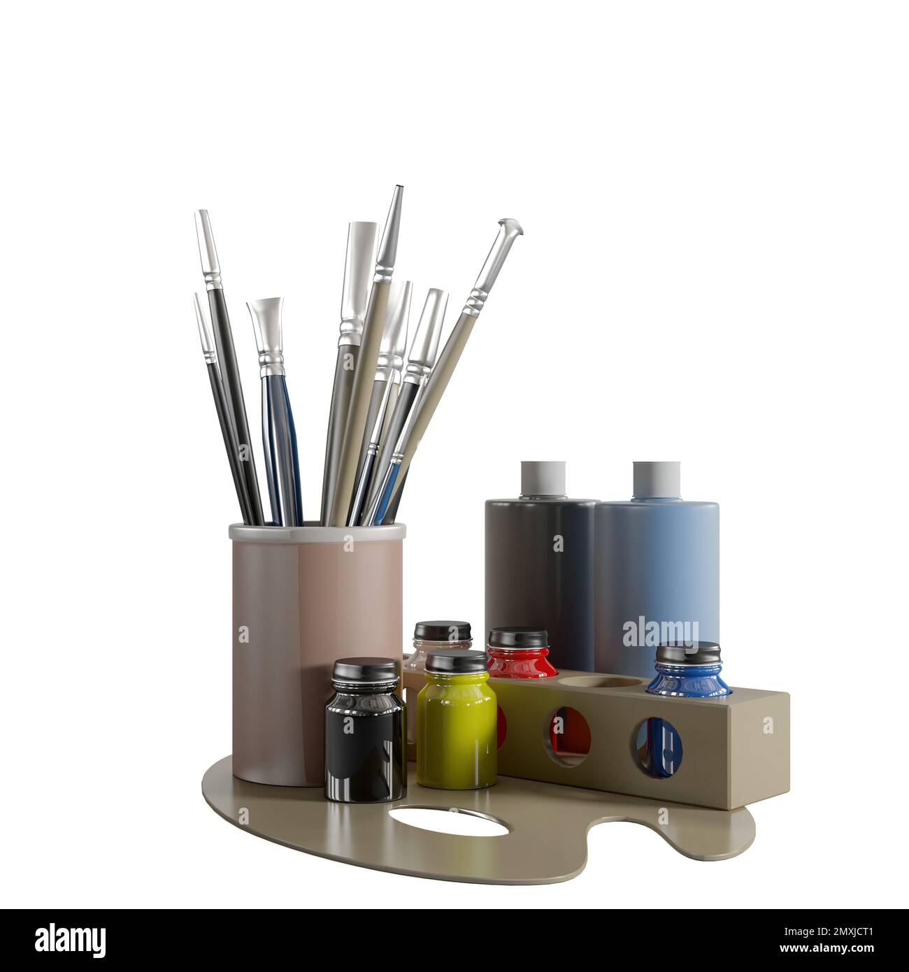 A 3D rendering of painting colors and brushes Stock Photo - Alamy