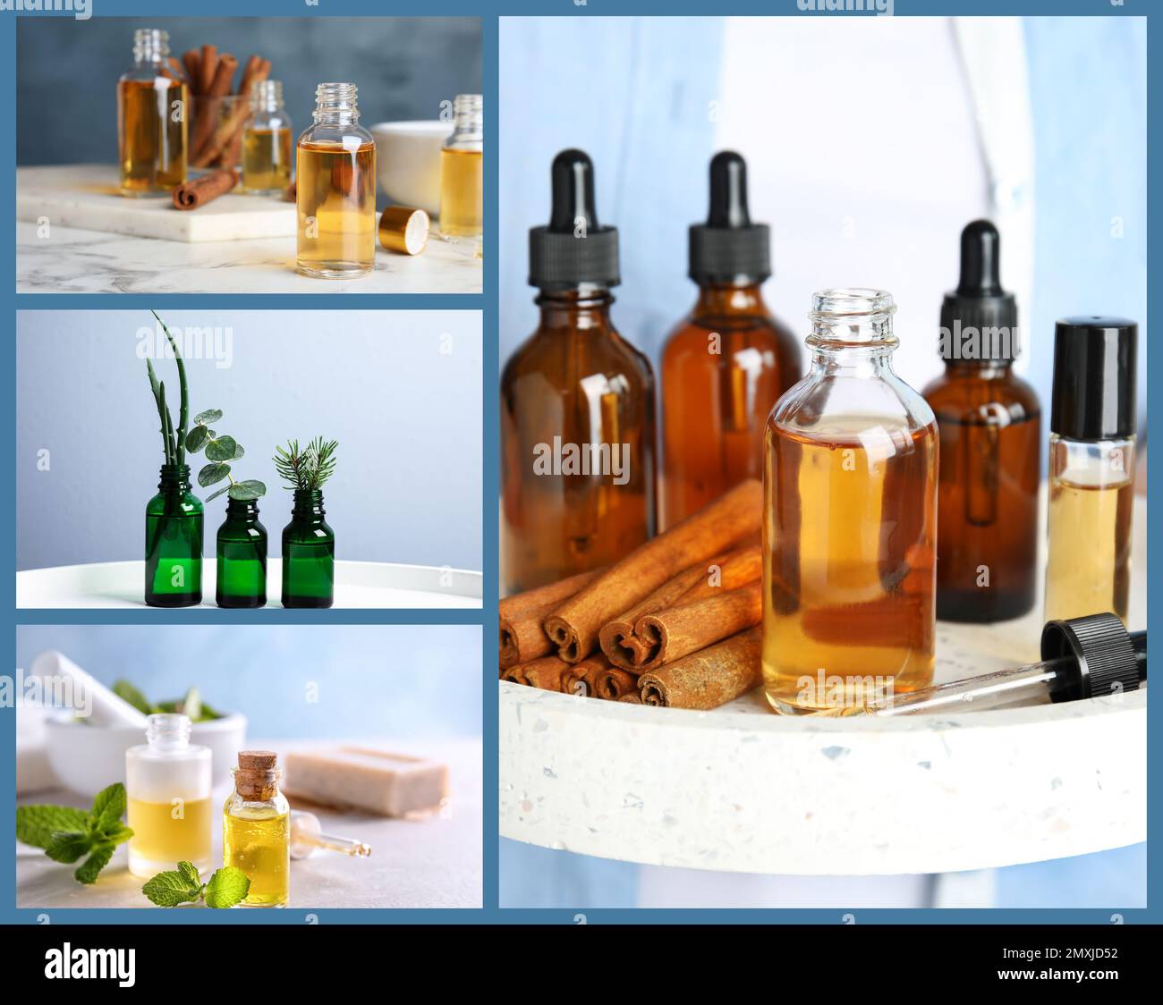 Collage of different photos with essential oils Stock Photo - Alamy