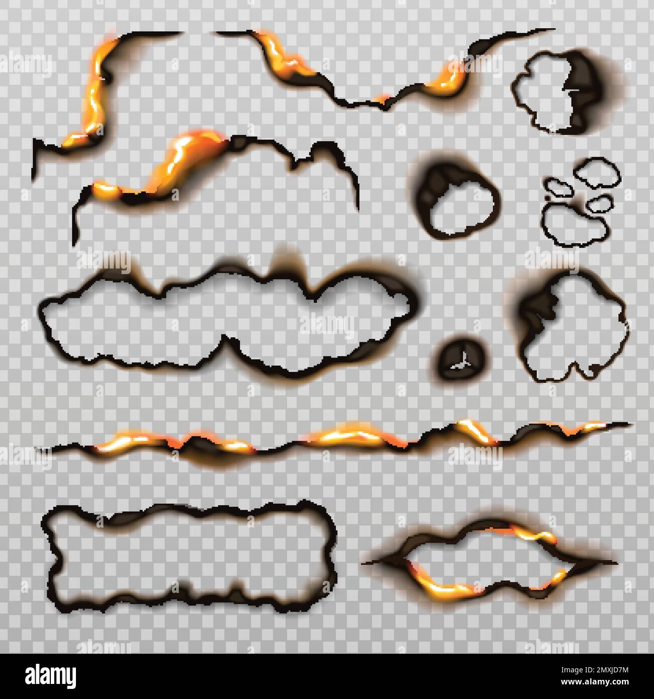 Burnt paper realistic set with transparent background and isolated ...