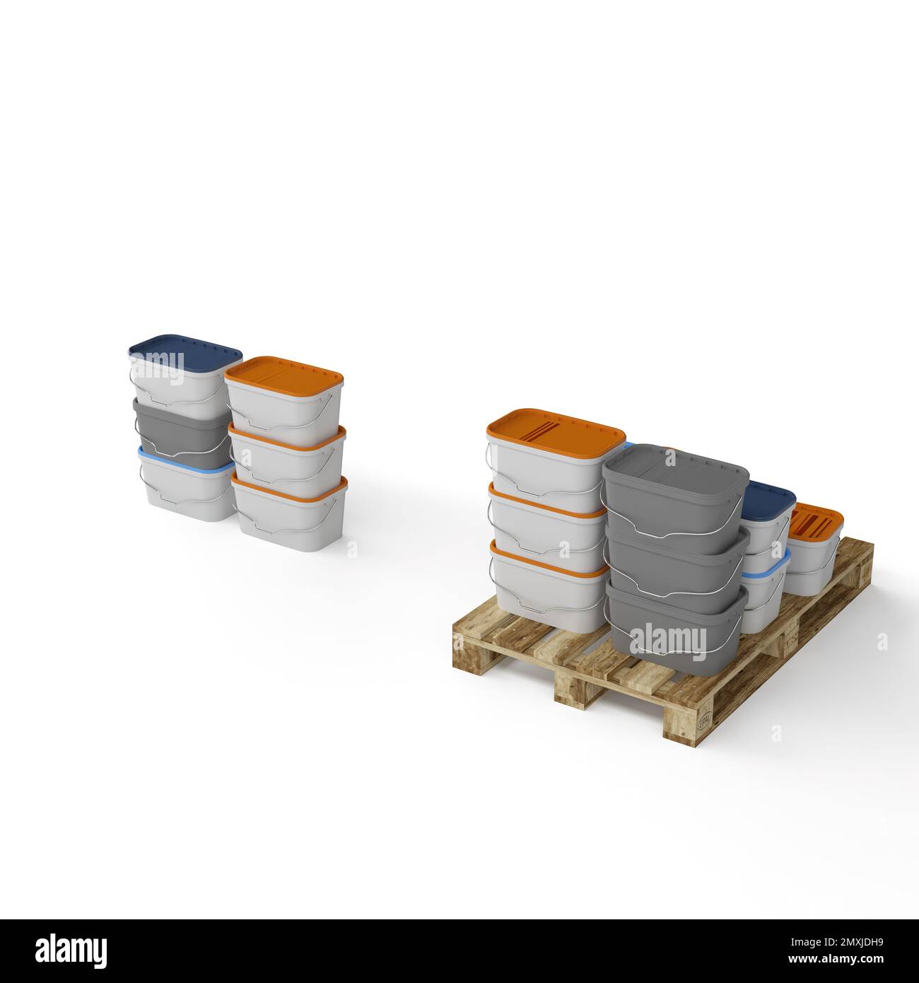 A 3D rendering of plastic containers isolated on a white background ...